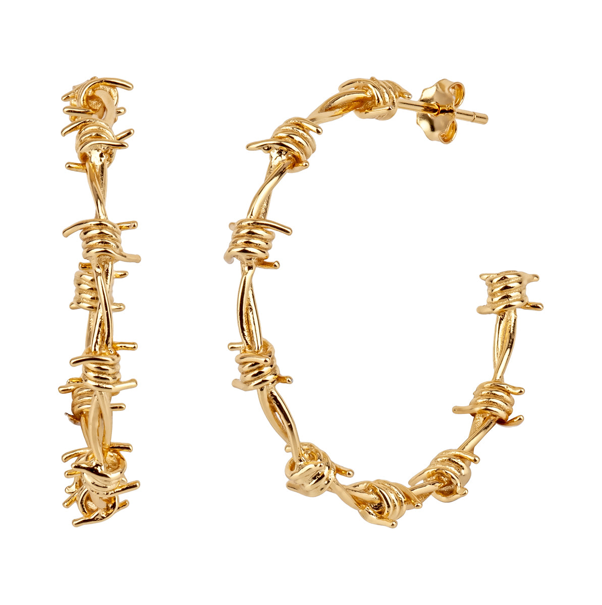 Tres Colori Barbed Wire Huggy Hoop Earring 14K Gold Over Silver