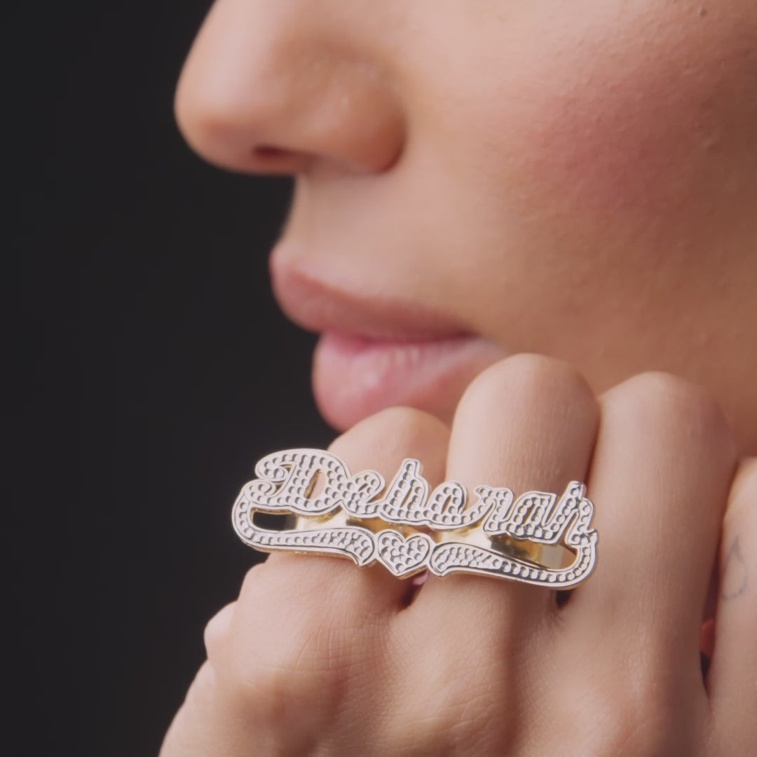 Express Elegance with a Personalized Two Finger Frosted Name Ring ...